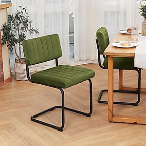 ONEVOG Green Velvet Dining Chairs Set of 2, Upholstered kitchen Dining Room Chair, Comfy Green Chair with Black Metal Legs, Cantilevered Design Chair for Bedroom, Living Room