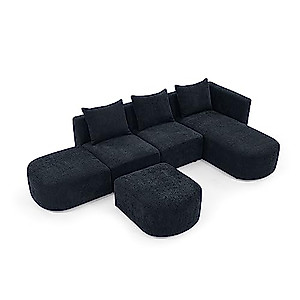 L-Shaped Stylish Comfy Sectional Sofa Couch with 2 Single Seats, Right Chaise and Movable Ottomans, Modern DIY Combination Convertible Modular Sofa & Couch Cloud Deep Seater Cozy Sofá for Living Room