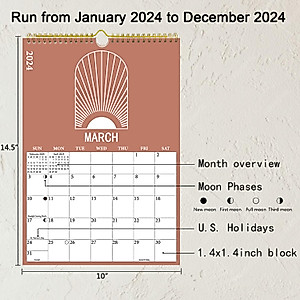 2024 Calendar - Wall Calendar From January 2024 to December 2024, 2024 Aesthetic Modern Boho Vertical Hanging Large Calendar with Moon Phases, Perfect for Monthly Organizing & Planning, 10"×14.5"