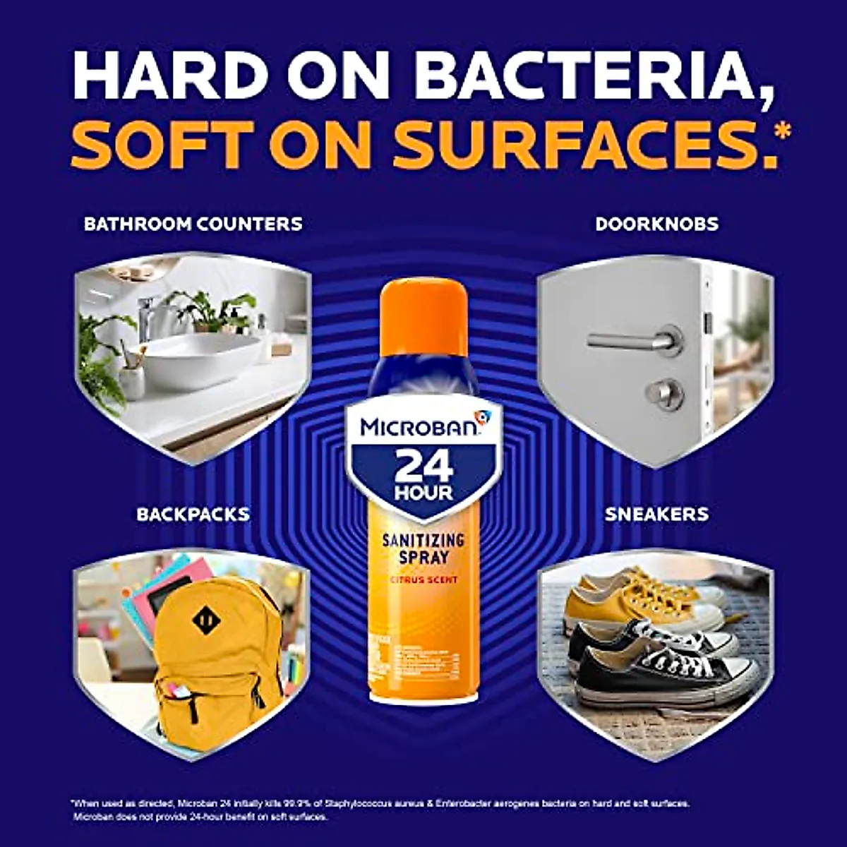 Microban Disinfectant Spray, Travel Size 24 Hour Sanitizing Spray, Citrus Scent, 4 Count (2.8oz Each)