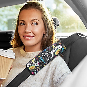 Halloween Sugar Skull Party Seat Belt Covers 2 Pack Car Seat Strap Covers Super Soft Carseat Shoulder Pad for Adults Boys Girls Babies