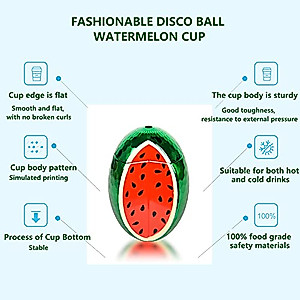 2 PCS,Watermelon and Strawberry Disco Ball Cups With Red Straw,for Party, Removable and Reusable,at The Seaside and Pool.