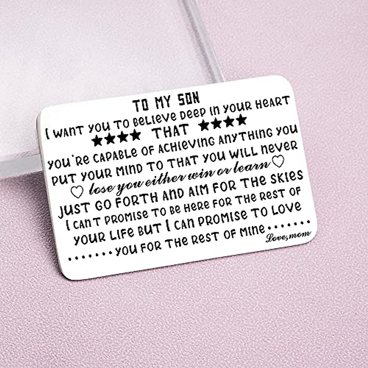 Engraved Wallet Card Insert for Son from MomEngraved Wallet Card Inserts with Inspirational Quotes, Christmas, Birthday, Graduation, Gift Ideas Inspirational Birthday Gifts for Son (Black)