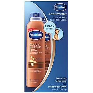 Vaseline Cocoa Radiant Spray 2-Pack for Dry Skin + Vaseline Lip Therapy Cocoa Butter Lip Balm (3 Piece Set)