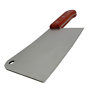 Professional Meat Cleaver - Stainless Steel Chopper with Natural Wood Handle Heavy-Duty Professional Butcher Knife Perfect to Cut and Chop Meat, Bones, Vegetables(8" blade / 14.5" total)