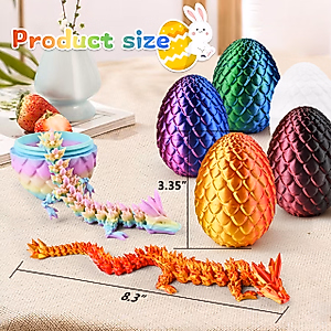 Impossmaker 6PCS 3D Printed Easter Dragon Eggs with 3D Printed Dragon Inside, Easter Basket Stuffers Mini Dragon Egg Set Articulated Crystal Dragon Fidget Toy for Adults Teens