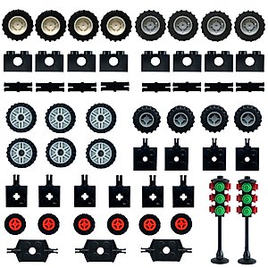 Wheels and Axles,Traffic Light ,Tires Bulk Lot - Building Bricks Block Education Wheels Set Toy Compatile with Major Brands, 52 pcs, over 6 years old
