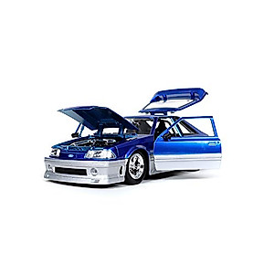 Jada Toys Bigtime Muscle 1:24 1989 Ford Mustang GT Die-cast Car Blue Silver, Toys for Kids and Adults