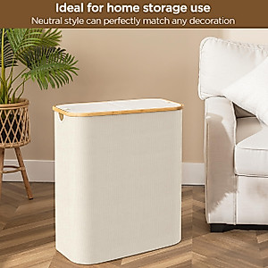 Double Laundry Hamper with Lid and Removable Laundry Bags,145L Large Laundry Hamper 2 Section Collapsible Dirty Clothes Hamper for Laundry Room,College Dorm,Bathroom Beige