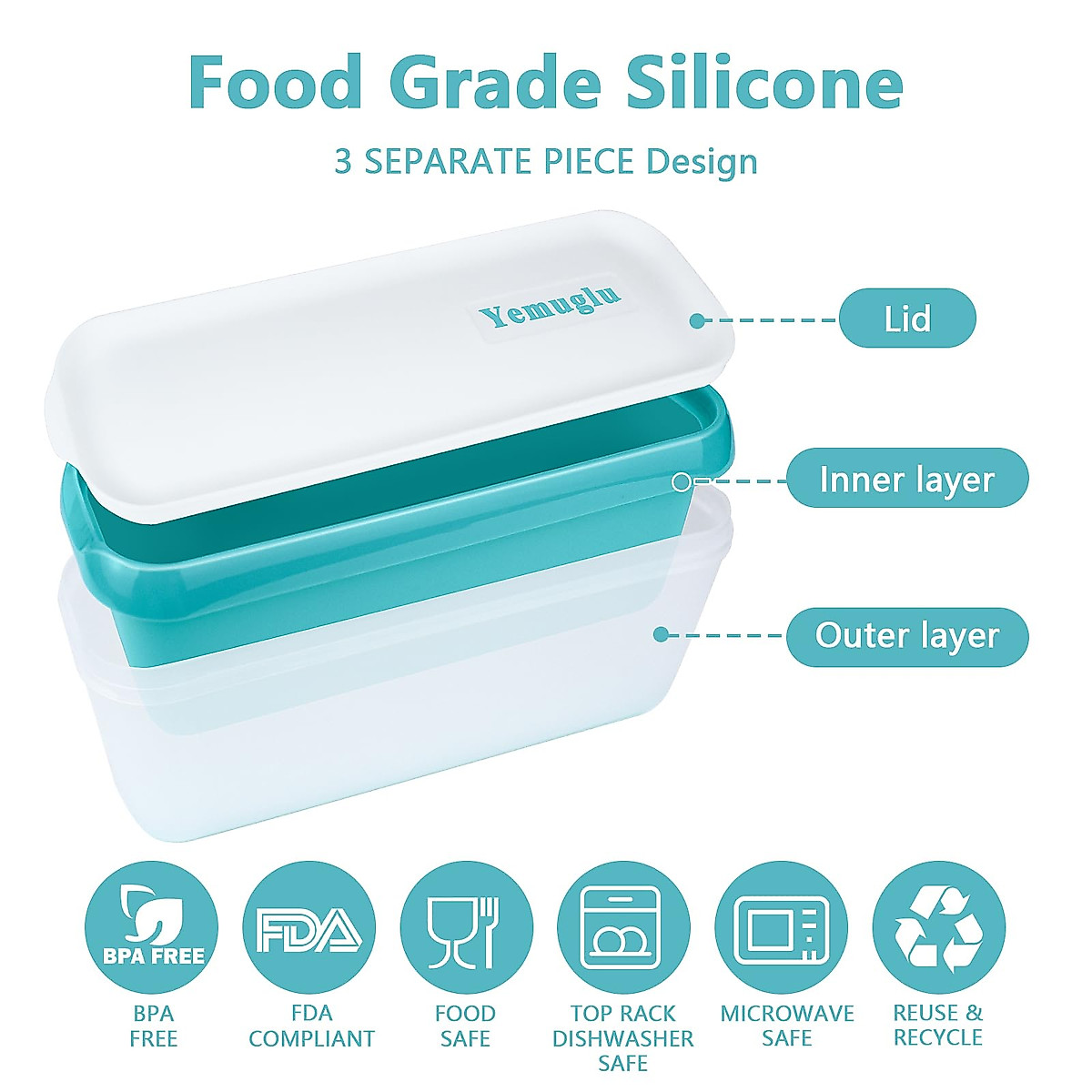 Ice Cream Containers,Silicone Ice Cream Tub Containers for Homemade Ice Cream, 1.5 Quart Ea. Stackable Storage Containers Perfect for Homemade Sorbet, Frozen Yogurt, Stores Easily In Freezer