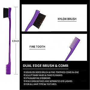3 Pieces Hair Styling Comb Set Teasing Hair Brush Rat Tail Comb Edge Brush for Edge&Back Brushing, Combing, Slicking Hair for Women (Purple)