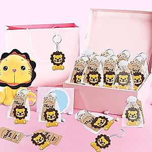 CiciBear 60 Pack Lion Party Decorations for Guests, 20 Lion Keychains, 20 Tags and 20 Gift Bags for Jungle Safari Wild Woodland Baby Shower, Kids Birthday Party Favor