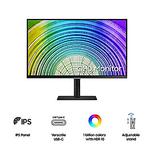 SAMSUNG S60UA 27-Inch QHD 2560 x 1440 Hi-Res 75Hz IPS Monitor HDMI, DP1.2, USB-C, Tilt, Swivel and Pivot (Renewed)
