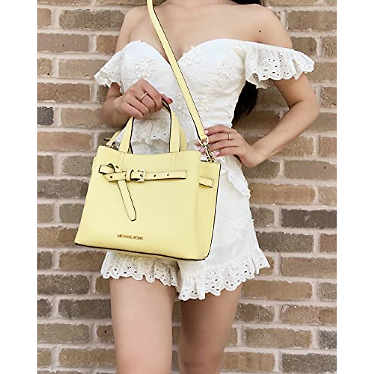 Michael Kors Emilia Small Satchel Crossbody Buttercup Yellow Pebbled Leather