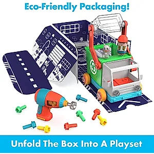 Educational Insights Design & Drill Bolt Buddies Recycling Truck Toy, Take Apart Toy with Electric Drill Toy, STEM Toy, Gift for Boys & Girls, Ages 3+