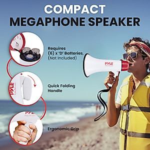 Pyle Megaphone Speaker PA Bullhorn Built-in Siren - Adjustable Volume Control & 800 Yard Range - for Football, Soccer, Baseball, Hockey & Basketball Cheerleading Fans & Coaches or for Safety Drills