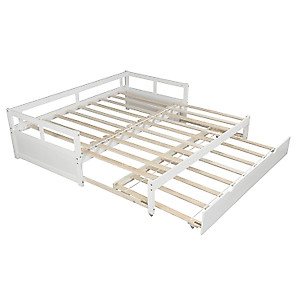 Flieks Daybed with Trundle Bed Twin to King Design Sofa Bed, 78.2" L x 79" W Extendable Bed Daybed for Bedroom Living Room (White)