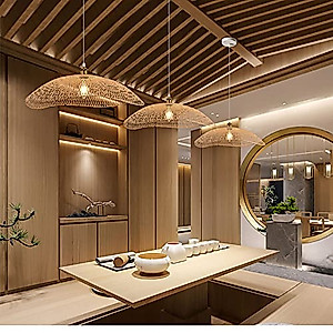 PARREN Bamboo Basket Pendant Lights, Japanese Style Lamp Shade Rattan Cage Beige Wicker Woven Ceiling Hanging Lamps Boho Natural Bamboo Dining Room Lighting Fixture for Kitchen Island Bedroom Living R