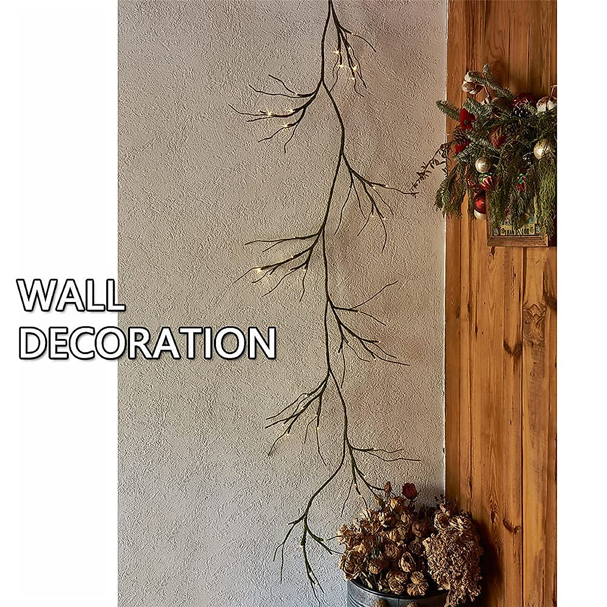 Fudios Greenery Garland with Lights for Mantle with Timer 48 LED 6FT Mossy Vine Garland Lights for Table Centerpieces Indoor Outdoor