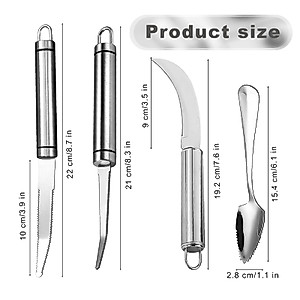 Klyuqoz Stainless Steel Grapefruit Knife, Grapefruit Knife Curved Serrated Set of 2, with Grapefruit Spoons and Fruit knife, for Grapefruit Oranges Lemon Kitchen Gadget