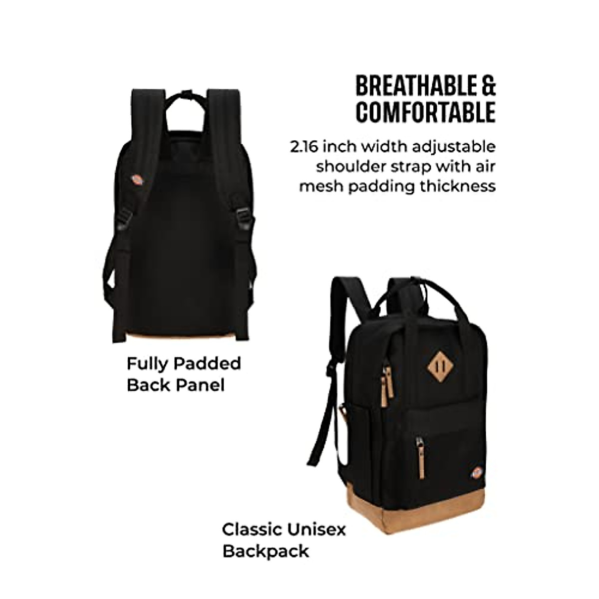 Dickies Brooklyn Backpack for School Classic Logo Water Resistant Casual Everyday Bookbag with Carry Handles for Travel, Fits 15 Inch Notebook (Black)