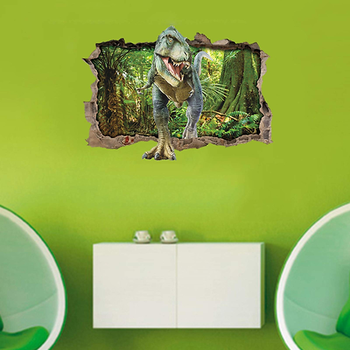 ufengke Dinosaur Forest Wall Stickers 3D Smashed Wall Decals Art Decor for Boys Kids Bedroom Nursery DIY