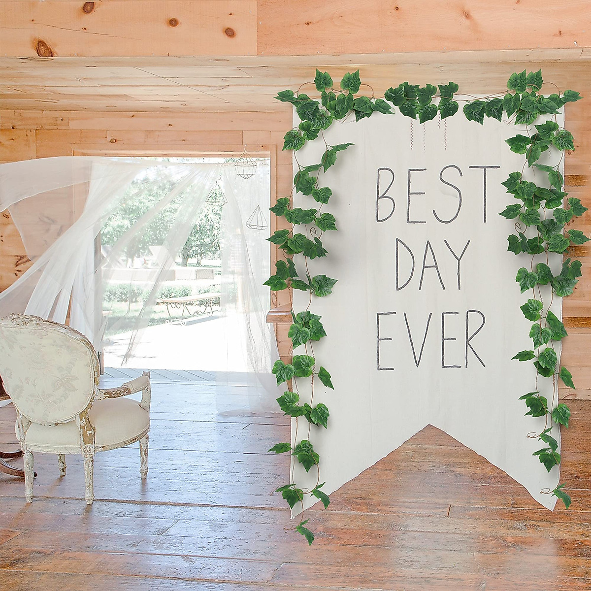 Grand Verde Grape Vines Artificial Ivy Hanging Greenery Garlands Silk Leaves Green Faux Foliage Decoration Bulk DIY Crafts Home Decor Indoor, 5 Strands