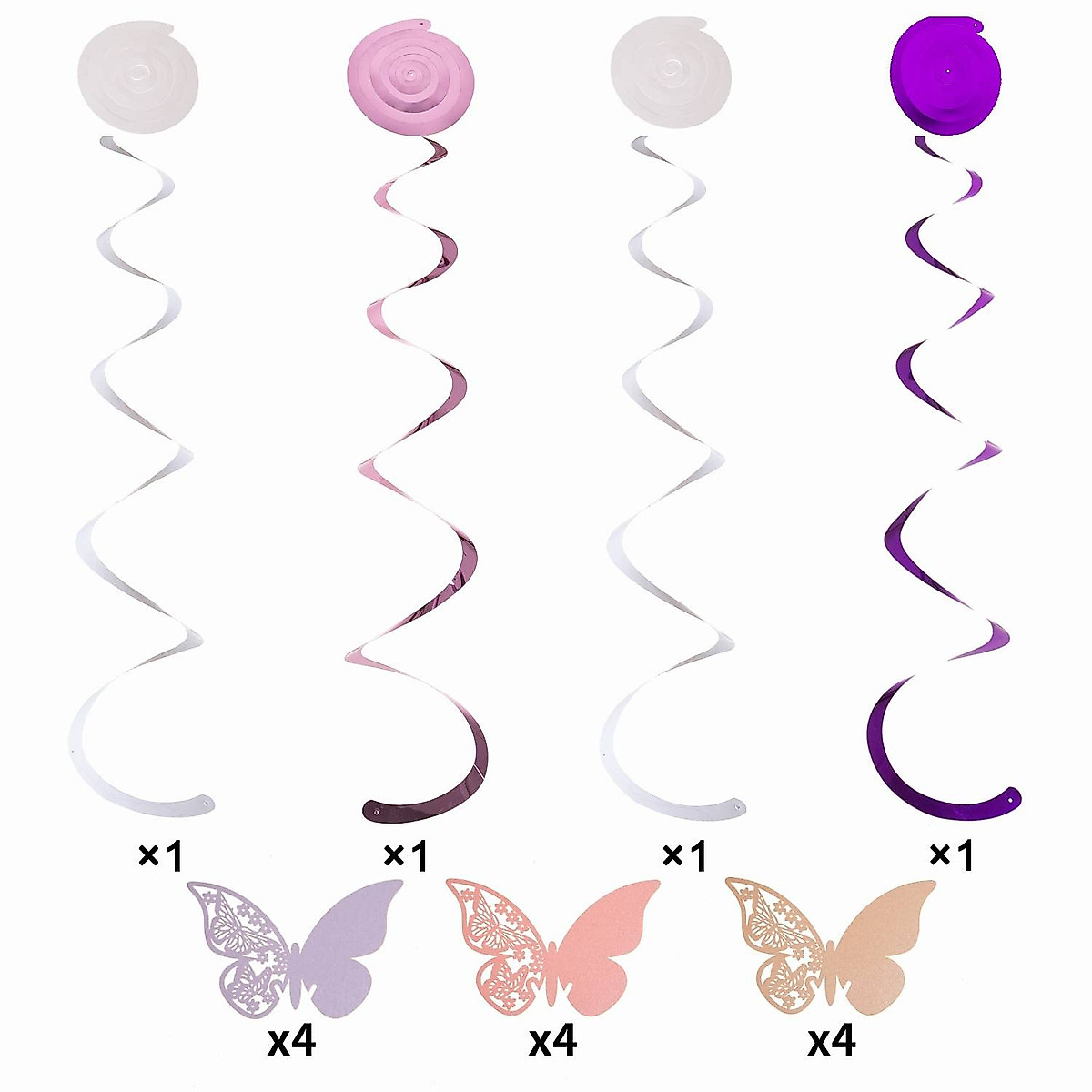 29 PCS Pink and Purple Party Decorations Set, Tissue Paper Pom Poms Paper Lanterns Honeycomb Balls Circle Dots Garland Butterfly Hanging Swirl Butterfly Decorations for Bridal Showers