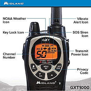 Midland Two-Way Radio - with External Magnetic Mount Antenna & GXT1000 Radio - Long Range Walkie Talkies (Black/Silver, Pair Pack)