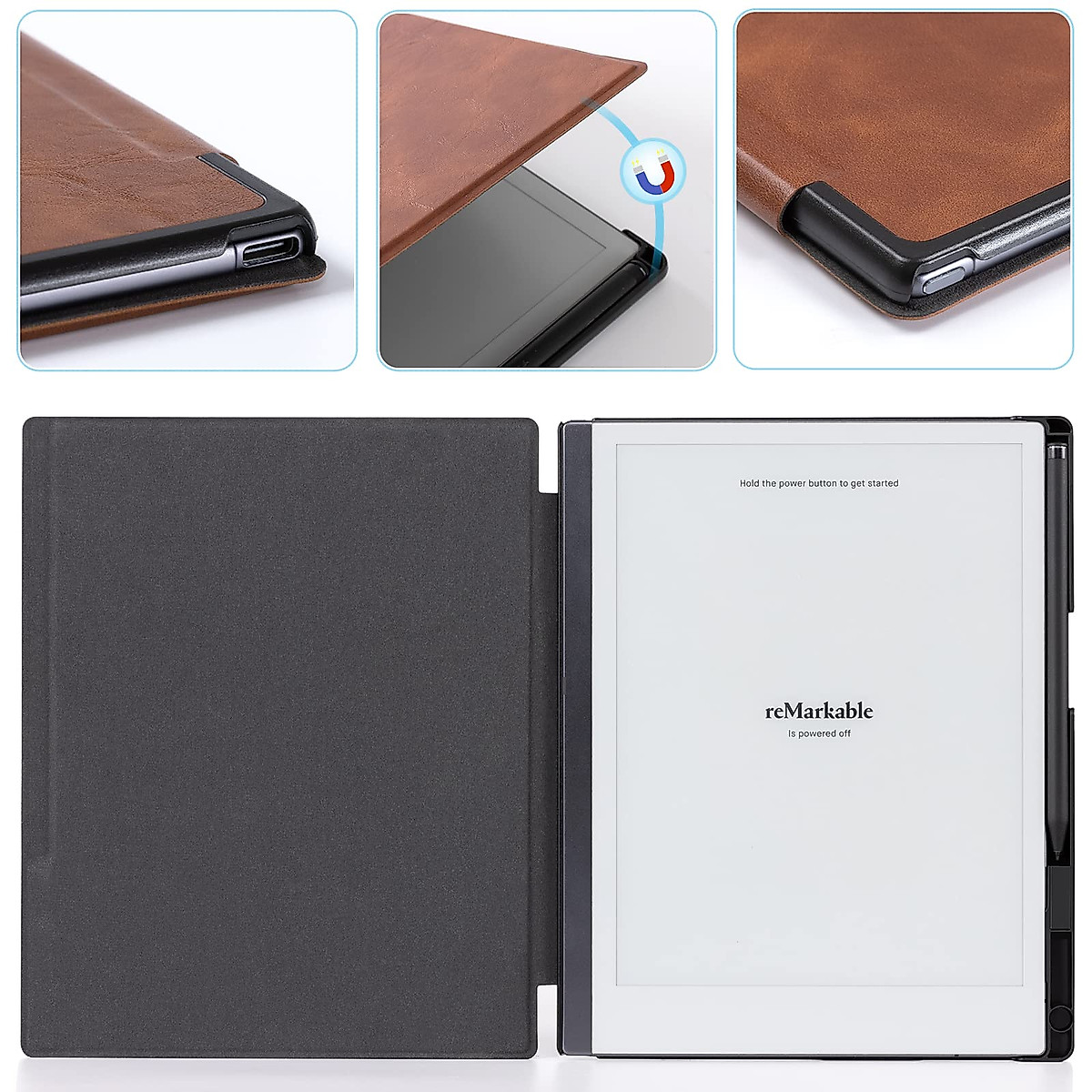 CoBak Case for Remarkable 2 Paper Tablet - Lightweight and Hard Back Shell Protective Book Folio Cover with Built-in Pen Holder - for 10.3" 2020 Released (Brown)