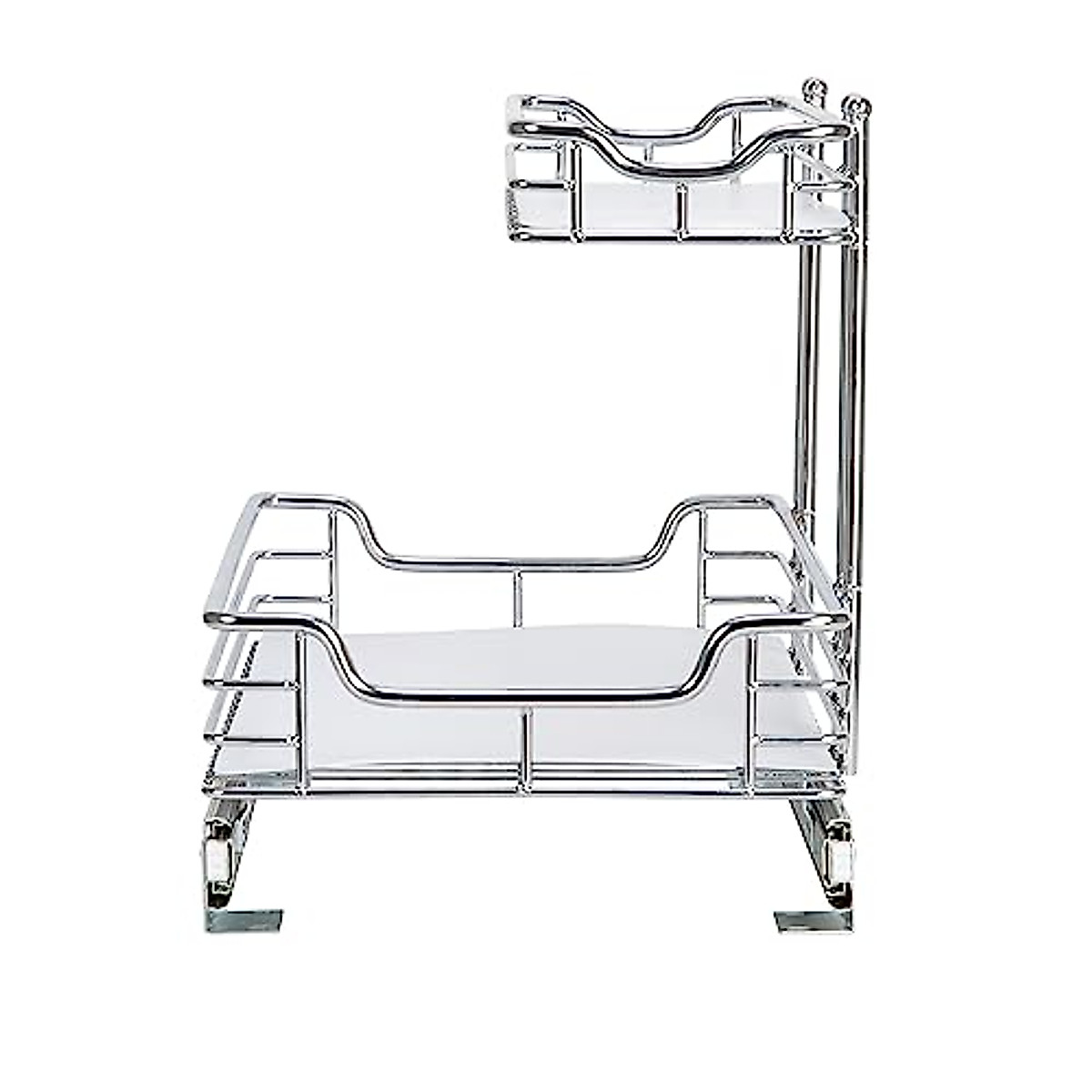Household Essentials Glidez Chrome-Plated Steel Pull-Out/Slide-Out Storage Organizer with Plastic Liners for Under Sink or Cabinet Use - 2-Tier Design - Fits Standard Size Cabinet or Shelf, Chrome