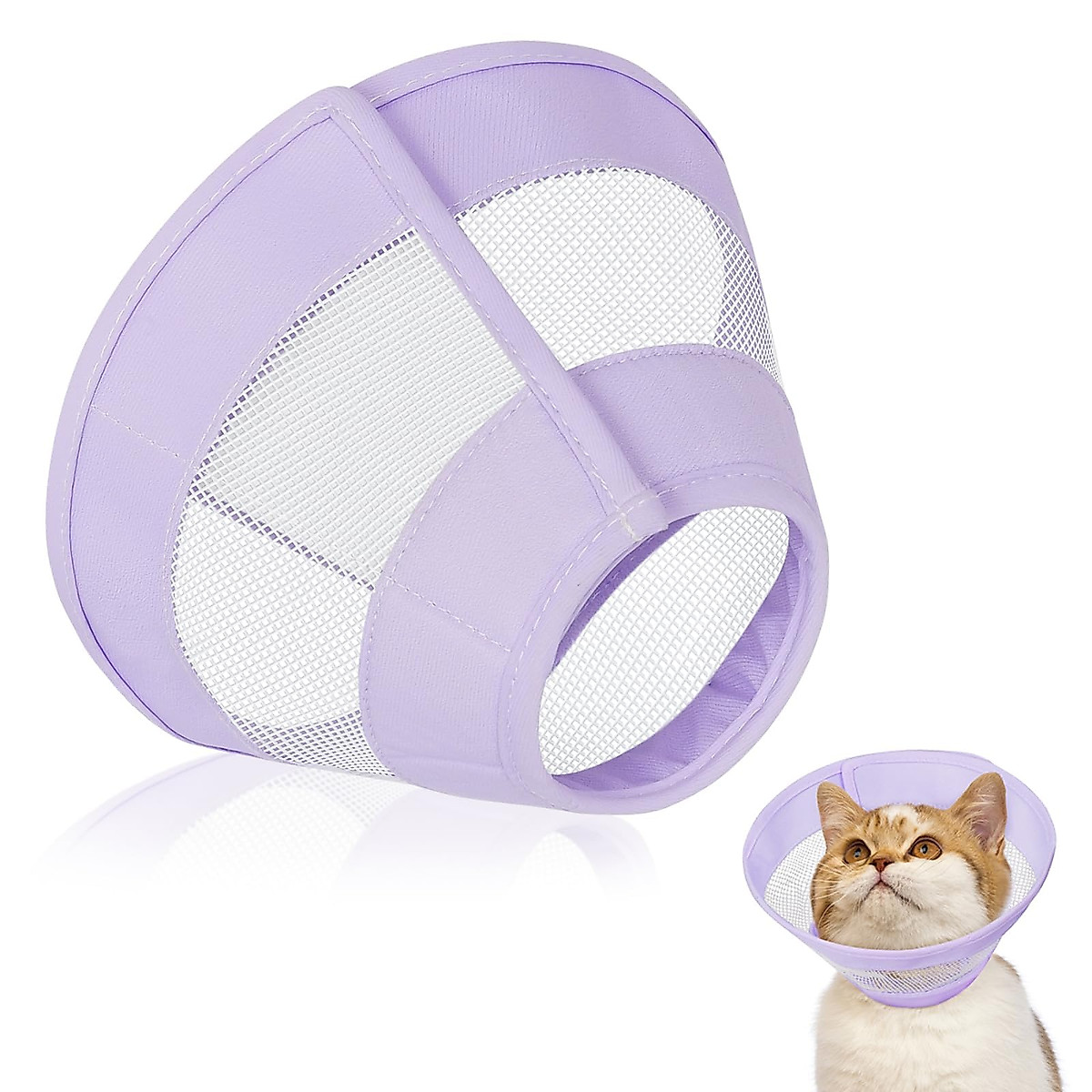 Cat Cone, Soft Cat Cone Collar to Stop Licking and Scratching, Adjustable E-Collar After Surgery for Cats, Mesh Recovery Elizabethan Collar for Cats, Kittens, Rabbits (Purple, S(Neck:5"-8"))