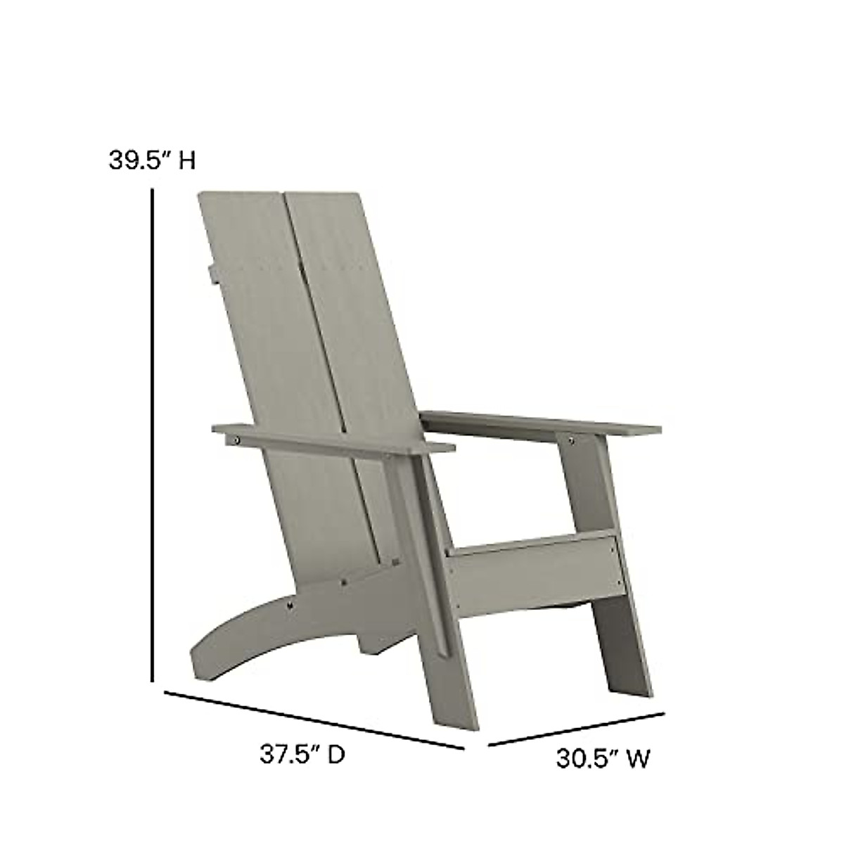 BizChair Set of 2 Modern All-Weather Poly Resin Wood Adirondack Chairs with Foot Rests in Gray