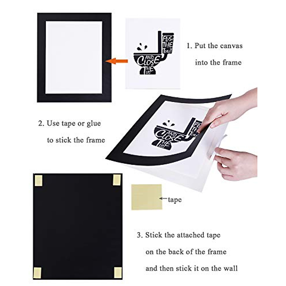 Bathroom Decor Wall Art Prints with Paper Frames;Funny Bathroom Wall Signs Wash Brush Floss Flush Black and White Bathroom Canvas Artwork Poster Carboard Frames 8×10inch set of 4(Black and White) (B)