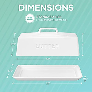 PriorityChef Ceramic Butter Dish with Lid for Countertop, Butter Keeper for Counter or Fridge, Covered Butter Tray Holder For Butter Storage, Holds 1 Stick, White