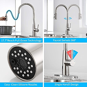 OWOFAN Touchless Kitchen Sink Faucet Pull Down Sprayer Smart Motion Sensor Activated Hands Free Single Handle Kitchen Faucet Brushed Nickel