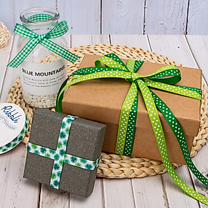 Ribbli 4 Rolls St Patricks Day Ribbon,Shamrock Ribbon Polka Dot and Green Gingham Ribbon,Use for Hair Bows,Wreath,Gift Wrapping,Party Decoration,3/8-Inch Total 40 Yards, Green White Ribbon