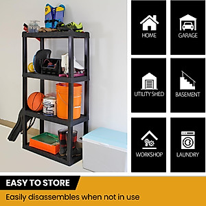Koolatron 4-Tier Shelving Unit, 57 Fixed Height, Medium Storage Organizer for Home, Garage, Basement, Shed and Laundry Room, 14" W x 30" D x 57" H, Made with Recycled Materials, Matte Black