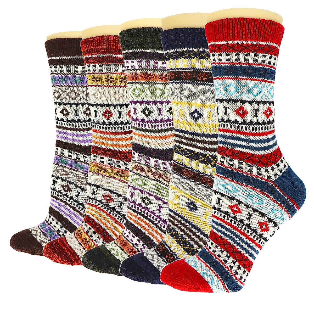 YZKKE 5Pairs Men Wool Socks Thick Thermal Hiking Winter Warm Boot Heavy Soft Cozy Socks for Cold Weather (Mul-2)