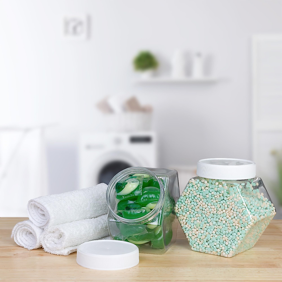 Cornucopia Plastic Hexagon Shaped Jars (4-Pack, 30oz); Value Pack of Containers for Snacks, Gifts and Storage, 2 1/2 Cup Capacity, 5 x 5 x 3 Inches