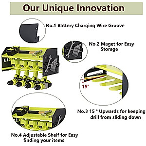 Drill Storage Rack，Power Tool Organizer Drill Holder Wall Mount， Drill Organizer for Garage, Workshop,Drill Bit Storage Shlef, Holds 4 Drills with Screws Box (Green-2 Layer)