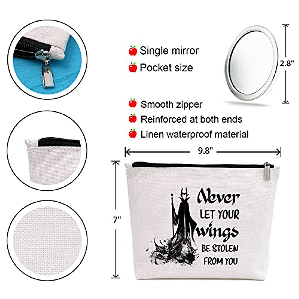 GevGuxLuo Friends Gift for Women, Inspirational Birthday Christmas Gifts for Her Best Friend Bestie Sister, Never Let Your Wings Be Stolen from You, Makeup Bag