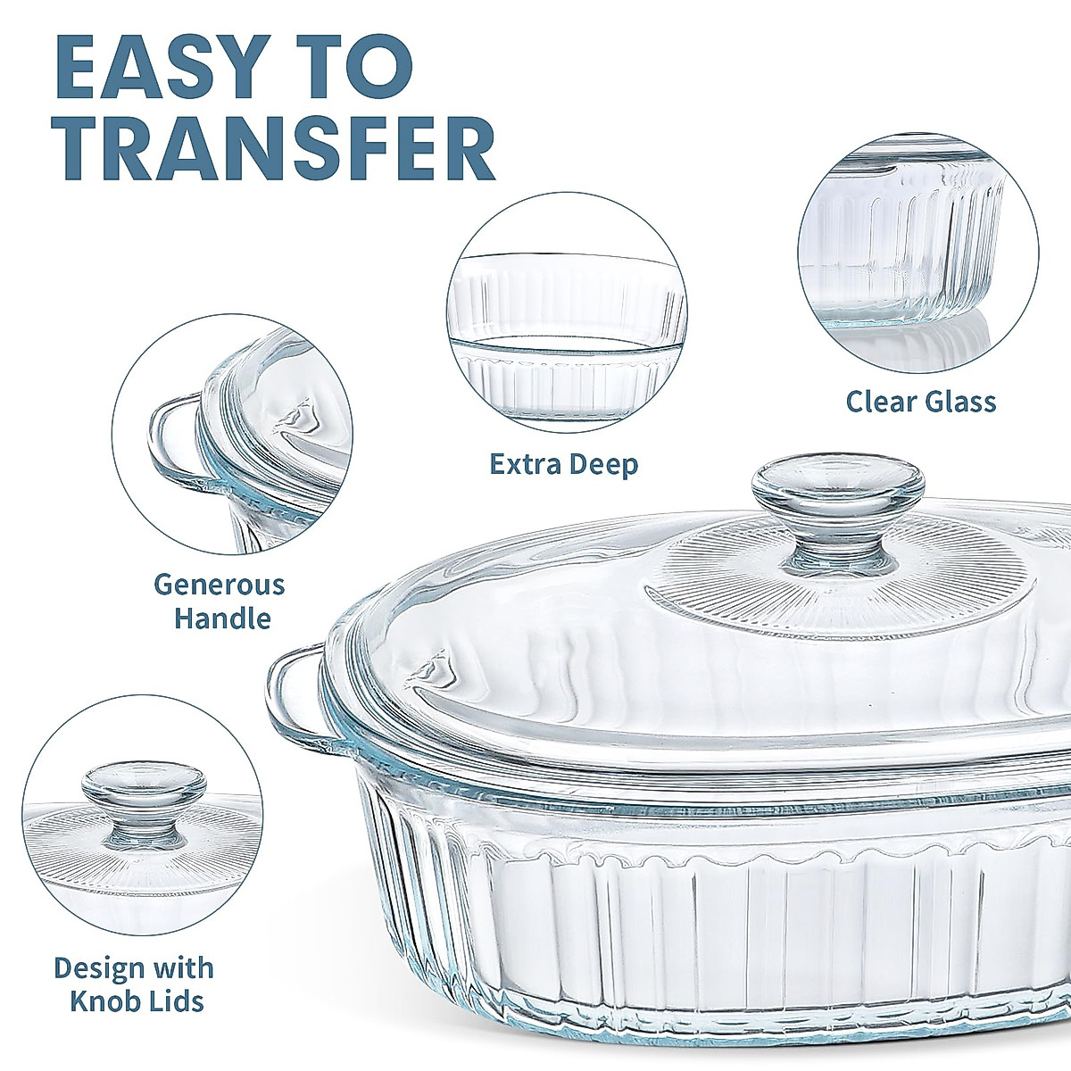 M MCIRCO 4-Piece Glass Casserole Baking Dish, Set of 2 Casseroles With Glass Lids, 1.9 Qt and 3 Qt