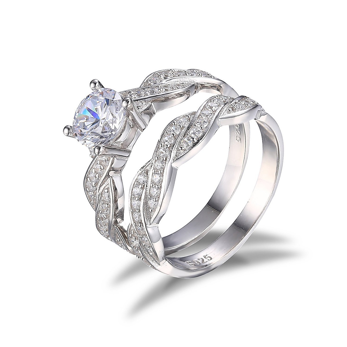 JewelryPalace Wedding Bands Engagement Rings for Women, 14K Gold Plated 925 Sterling Silver Cubic Zirconia Promise Rings for Her, Infinity Anniversary 1.5ct Simulated Diamond Ring Set Size 7