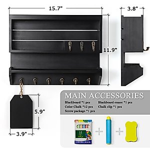 Innovation Key and Mail Holder for Wall, Key Mail Holder for Wall, Key and Mail Rack for Rustic Home Decor, Mail Holder with Key Hooks, Luxury Black Plus