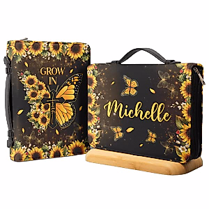 Dont Be Afraid Just Believe Mark 5 36 Sunflower Butterfly Christian Gifts Custom Book Bible Cover Premium Faux or Top Grain Leather