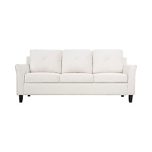 Naomi Home Button Tufted Sofa with Rolled Arms, Tufted Cushions / 3 Seater Sofa Couch for Small Spaces, Living Room, Bedroom, Apartment, Easy Tool-Free Assembly, Microfiber, Cream (P-03778)