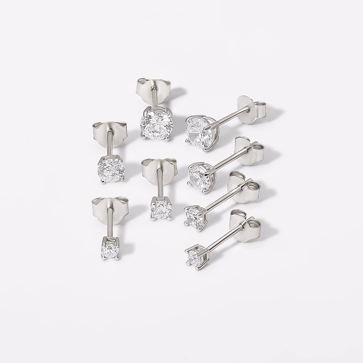 Amazon Essentials Sterling Silver Round CZ Stud Set 2.5 mm/3 mm/4 mm/5 mm, Silver