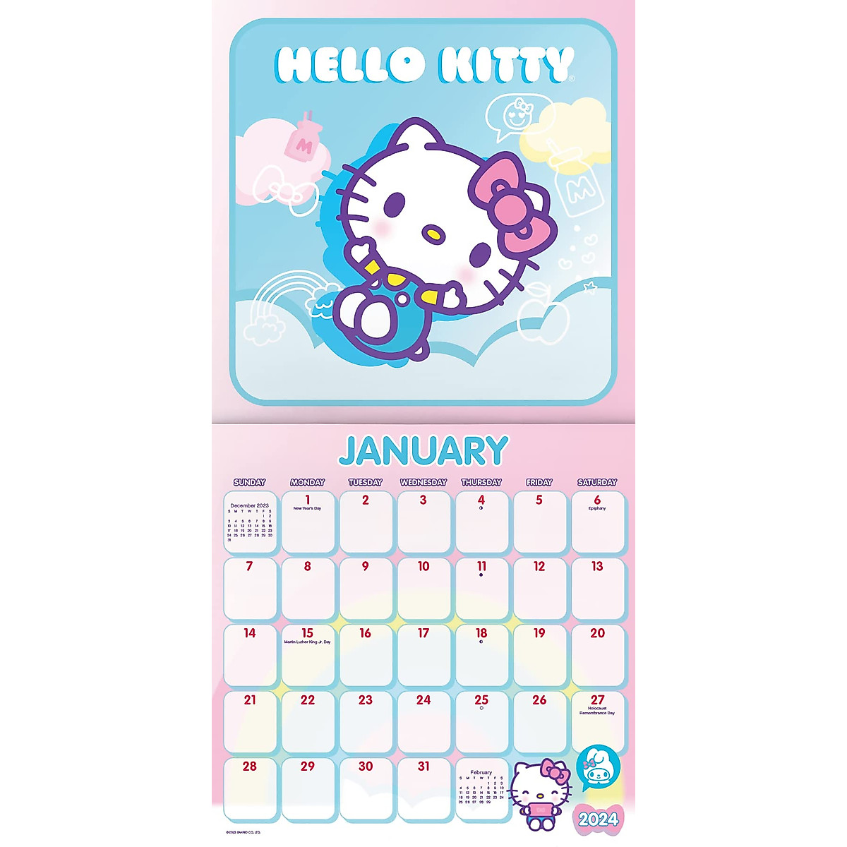 2024 Hello Kitty Mini Wall Calendar & Push Pins