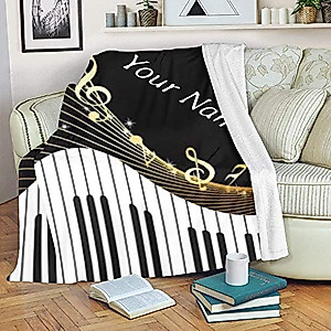 Custom Blanket with Name Text,Personalized Music Treble Clef Super Soft Fleece Throw Blanket for Couch Sofa Bed (50 X 60 inches)